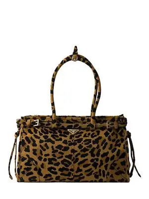 Prada Large Printed Leather Handbag Neutral