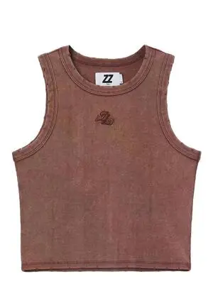 Izzue Distressed Ribbed Tank Top - Brown