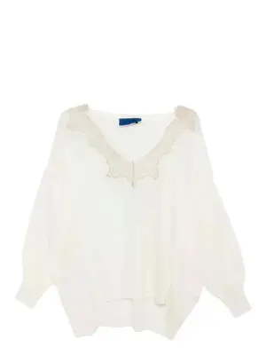 MES DEMOISELLES Aera Lace V-neck Sweater - Neutrals