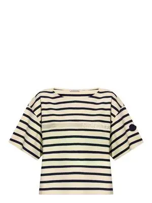 Moncler Striped Logo-print T-shirt - Neutrals