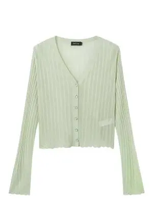 TOUT A COUP Button Scalloped Cardigan - Green