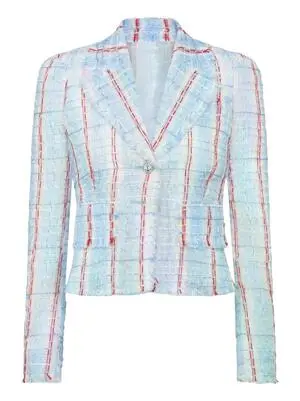 Thom Browne Striped Tweed Cropped Jacket - Blue