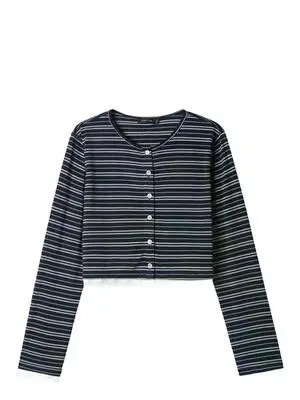 TOUT A COUP Striped Lace-trim Cardigan - Blue