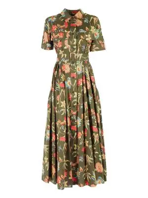 FAY Floral Belted Midi Shirt - Green