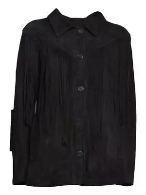 BLUSOTTO Leather Fringed Jacket - Black
