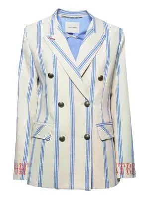 FRONT STREET 8 Striped Double-breasted Blazer - Neutrals