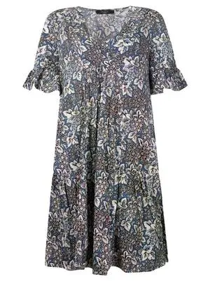 Max Mara Floral-print Tiered Cotton Midi Dress - Blue