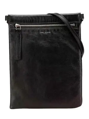 Saint Laurent 2022 Antiqued Lambskin Sid Flat Crossbody Bag - Black