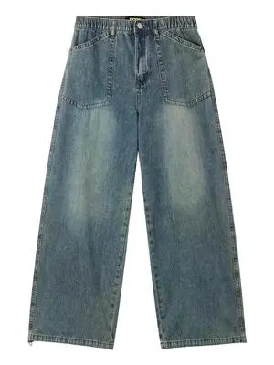 MINI CREAM Patch-pocket Wide-leg Jeans - Blue