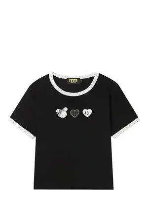 MINI CREAM Contrasting-trim T-shirt - Black