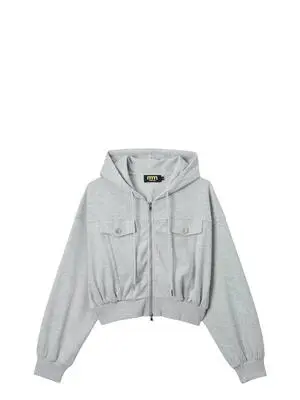 MINI CREAM Flap-pockets Zip Up Hoodie - Grey