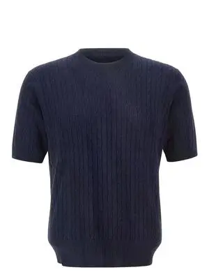 KANGRA Cable-knit Short-sleeve T-shirt - Blue