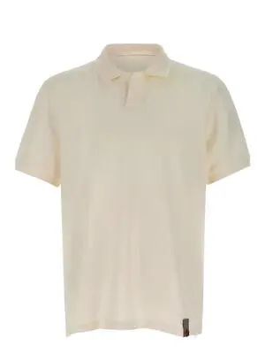 DEKKER Ribbed Trim V-neck Polo Shirt - Neutrals