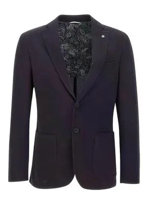 MANUEL RITZ Patch-pocket Star-pin Blazer - Blue