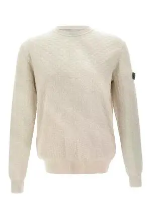 Peuterey Checked-weave Sweater With Logo Patch - Neutrals