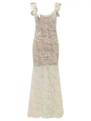 SELF-PORTRAIT Lace Ruffle Maxi Dress - Neutrals