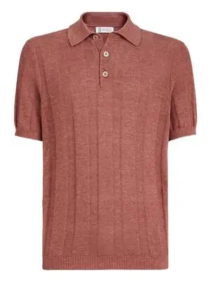 Brunello Cucinelli Linen-cotton Rib-knit Polo Sweater - Orange