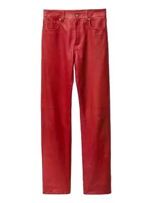 Versace Lambskin Leather Straight-leg Trousers - Red