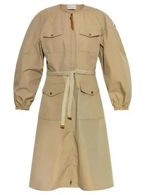 Moncler Pleated Poplin Midi Dress - Neutrals