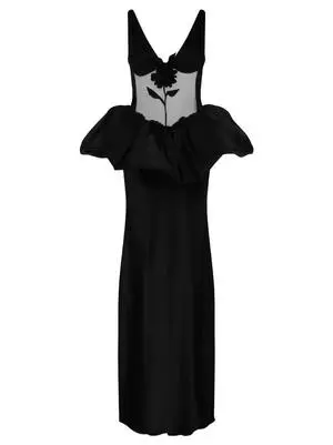 David Koma Flower Ruffled Maxi Dress - Black