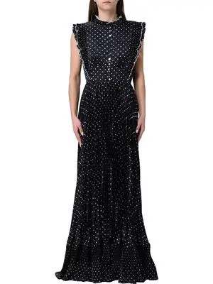 SELF-PORTRAIT Polka Dot Maxi Dress With Ruffled Details - Black