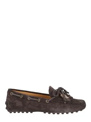 TOD'S Suede Loafers With Tie Detailing - Brown