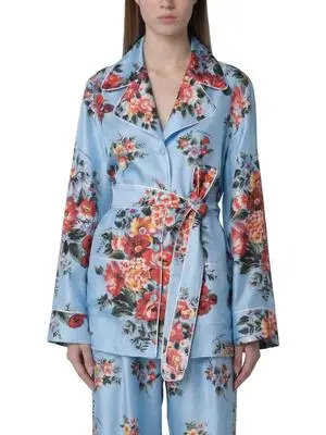 Dolce & Gabbana Floral Print Belted Shirt - Blue