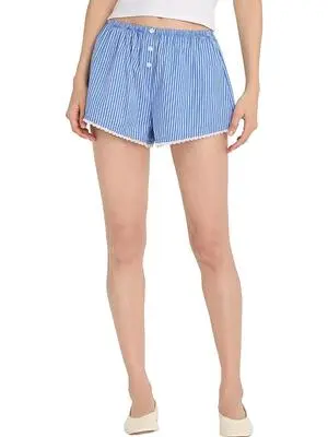 Good American Poplin Pull On Boxer Shorts - Blue White Stripe