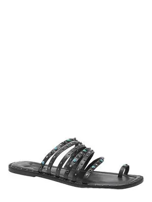 Free People Santa Fe Embellished Leather Sandals - Black Tide