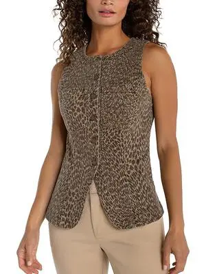 LIVERPOOL Crewneck Split Front Vest - Khaki Abstract Animal