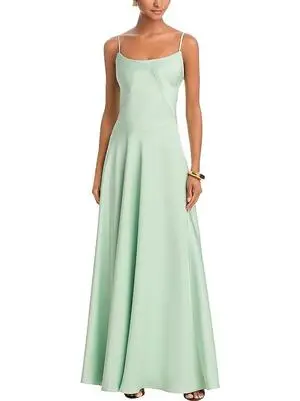 Aqua Satin Lace-Up Back Gown Honeydew