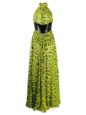 Philipp Plein Leopard-print Halterneck Maxi Dress - Green