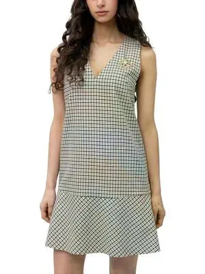 Hugo Mini Checked V-neck Dress - Neutrals