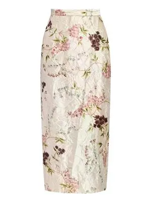 Erdem Satin Printed Midi Skirt - Neutrals