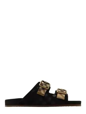 Burberry Check Embossed Suede Urchin Sandals - Black