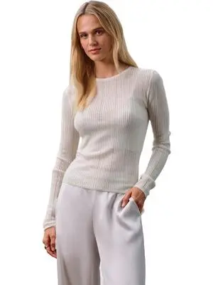 Naked Cashmere Mable Trellis Long Sleeve Cashmere Tee - Ecru
