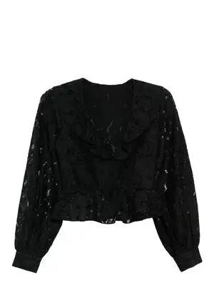 Cynthia Rowley Lace V-neck Blouse - Black