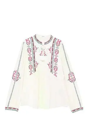 Ba&sh Embroidered Tassel Blouse Neutrals