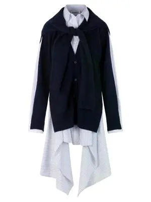 Monse Combo-knit Asymmetric Shirt Dress - Blue