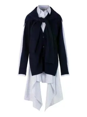 Monse Combo-knit Asymmetric Shirt Dress - Blue