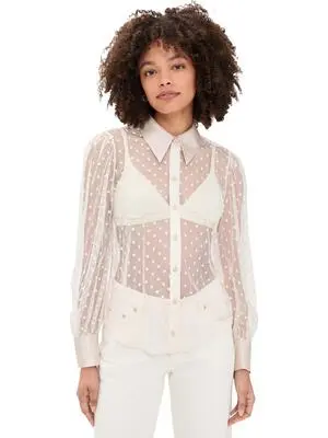 L'Agence Sophie Sheer Long Sleeve Blouse - Ecru