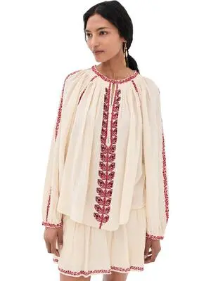 Isabel Marant Étoile Lena Embroidered Blouse - Beige/red