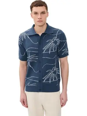 FAR AFIELD The Palms Knit Collared Shirt - Blue