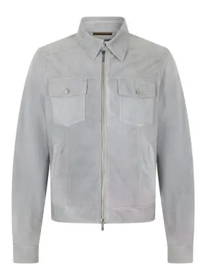 MOORER Zip-up Leather Jacket - Grey