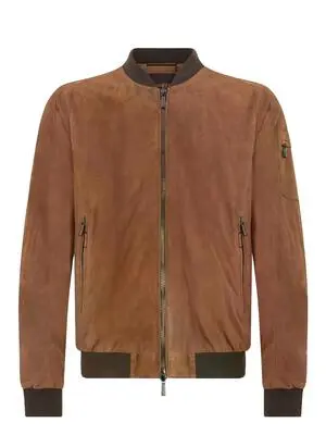 MOORER Suede Bomber Jacket - Brown