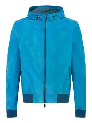 MOORER Hooded Leather Jacket - Blue