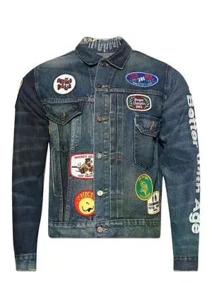 BETTER WITH AGE Patch Denim Trucker Jacket - Blue