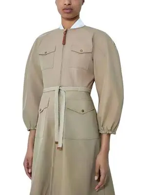 Moncler Pleated Poplin Midi Dress Neutrals