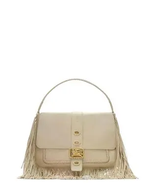 Burberry Medium Rider Bag With Fringing And Equestrian Knight Detail - Neutrals