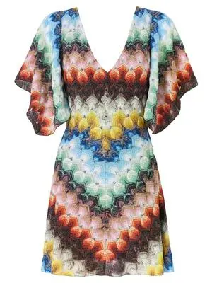 Missoni V-neck Chevron-pattern Mini Dress - Blue